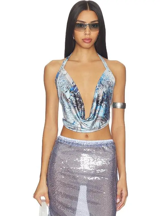 I.AM.GIA Sasha Halterneck Top With Metal Studs - Blue