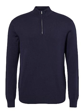 ARNE Funnel-neck Long-sleeve Knitted Cardigan - Navy