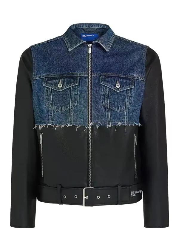 Karl Lagerfeld Panelled Raw-cut Denim And Leather Jacket - Black