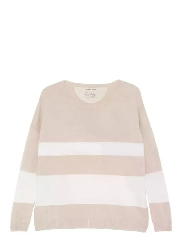 PUROTATTO Striped Round Neck Sweater - Brown