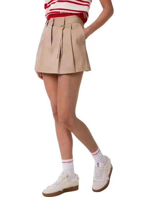 GAELLE Pleated Rope-detail Mini Skirt - Neutrals