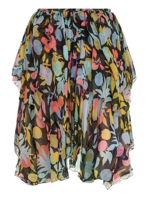 Chloé Ruffled Floral Print Midi Skirt - Black