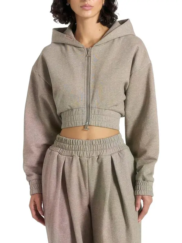 Manière De Voir Taupe Relaxed Zip Through Hoodie - Neutrals