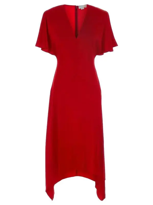 Stella McCartney V-neck Asymmetrical Midi Dress - Red