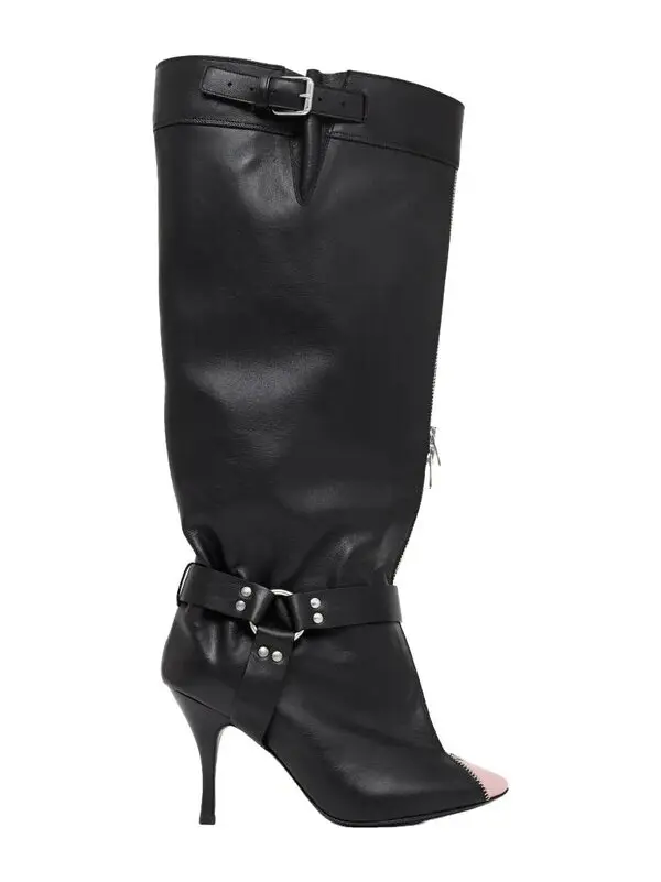 AUGUST BARRON Unzipped Buckled-detail Boots - Black
