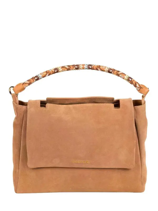 Orciani Sveva Embroidered Handle Suede Shoulder Bag - Neutrals