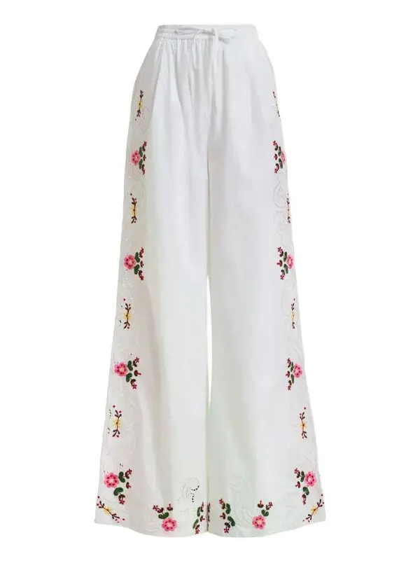 Essentiel Antwerp Floral Embroidered Cut-out Wide-leg Trousers - White