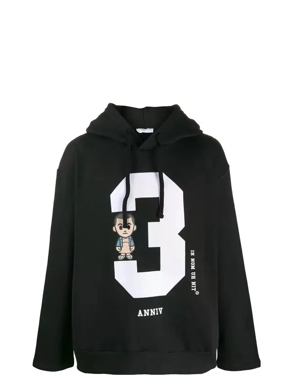 IH NOM UH NIT Cartoon Print Hoodie - Black
