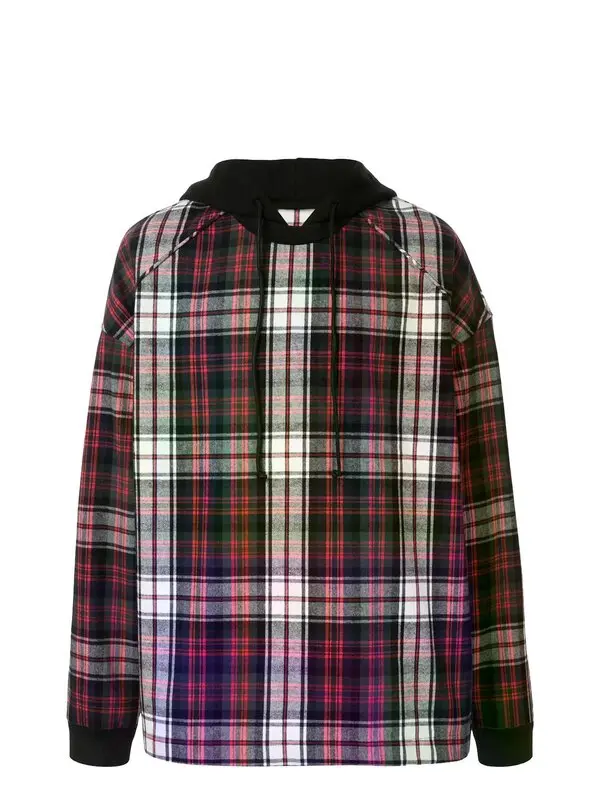 JUUN.J Checked Drawstring Hooded Sweatshirt - Multicolour