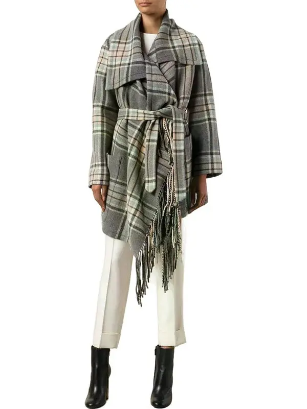 Chloé Check Belted Coat - Grey