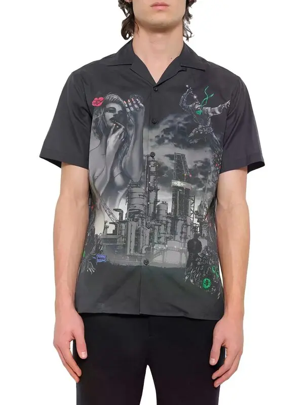 LANVIN Printed Bowling Shirt - Black