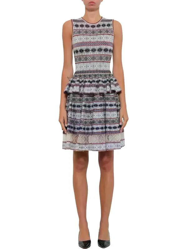 Alexander McQueen Jacquard Peplum Dress - Blue