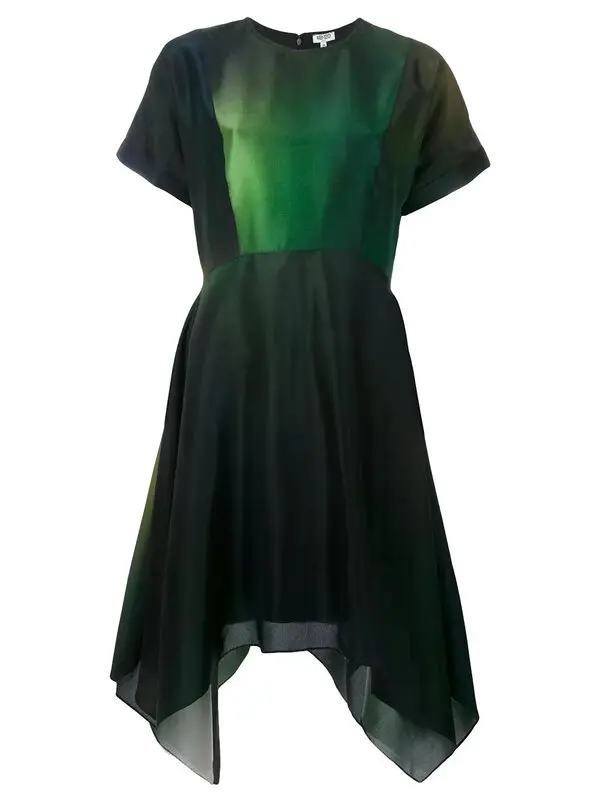 Kenzo Metallic Printed Flare Dress With Asymmetrical Hem - Green