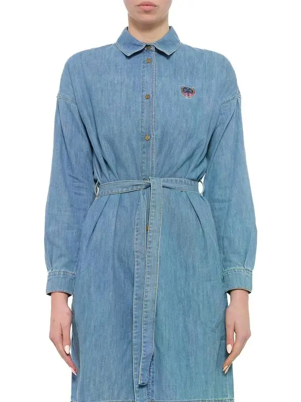 Kenzo Tiger Appliqué Shirt Dress - Blue