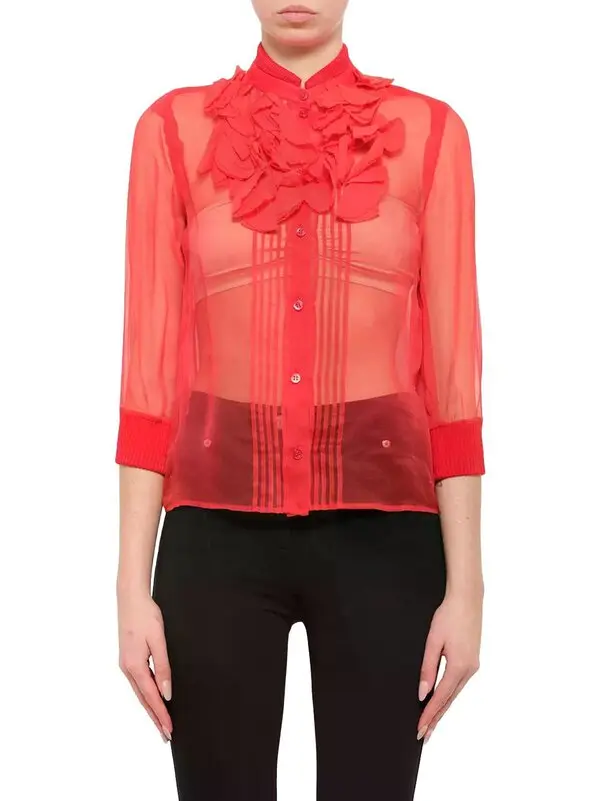 Givenchy Sheer Frill Fitted Shirt - Red