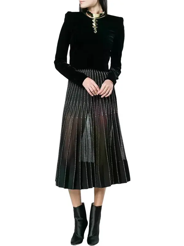 Alexander McQueen Metallic Embroidered Silk Maxi Skirt - Black
