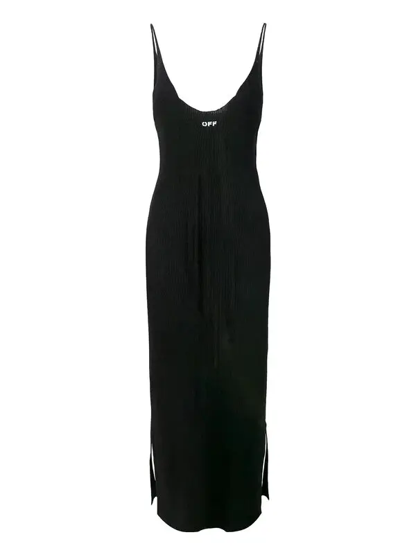 Off-White Ribbed Long Dress - Black