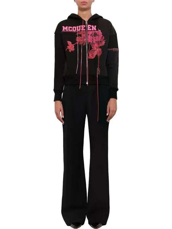 Alexander McQueen Floral Logo Hooded Sweatshirt - Black