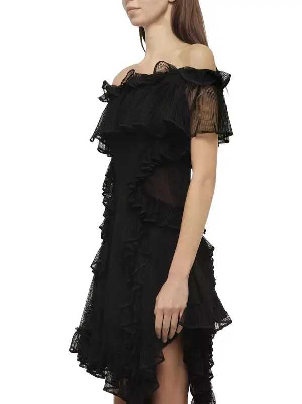 Alexander McQueen Frilled Off-shoulder Asymmetric Dress - Black