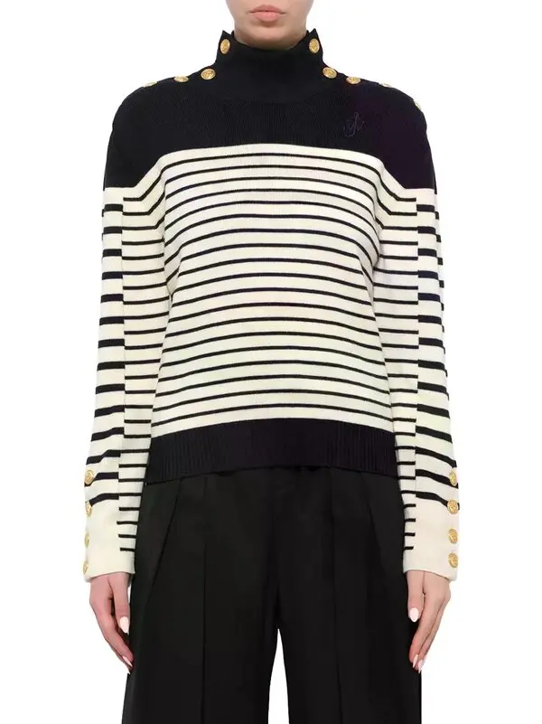 JW Anderson Striped Wool Jumper With High Neck - Blue
