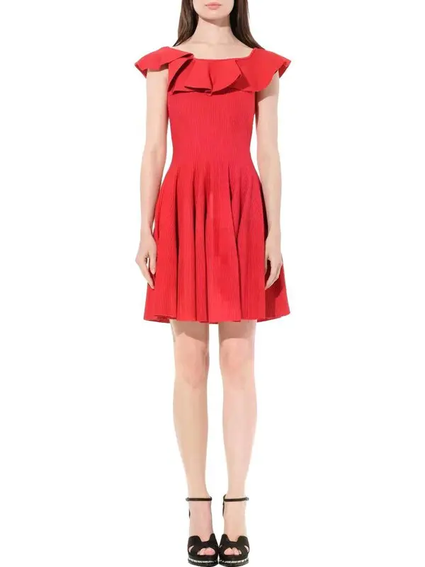 Alexander McQueen Ruffle Flared Mini Dress - Red
