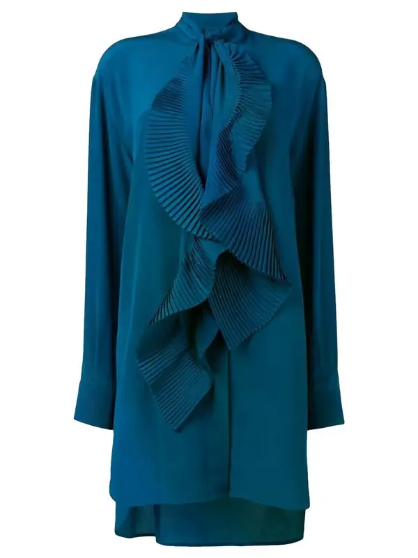 Givenchy Pleated Scarf Shirt Dress - Blue