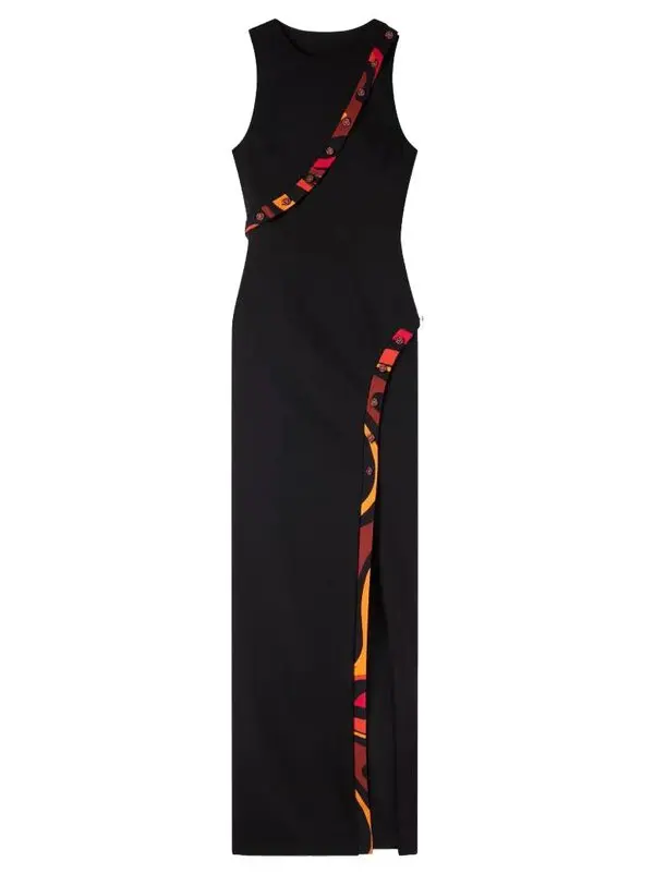 Emilio Pucci Long Fitted Dress With Printed Detail - Black