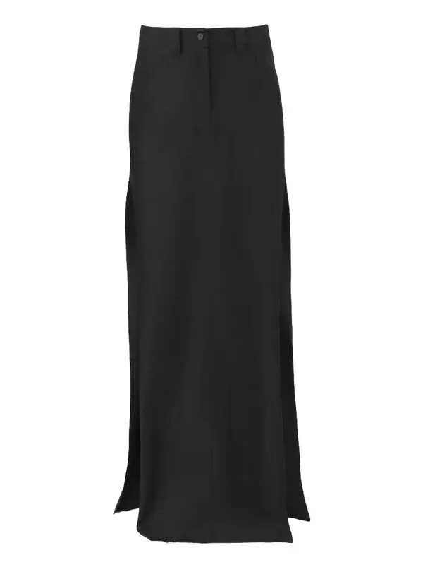 ALMAZ Raw Edge Side Slit Maxi Skirt - Black