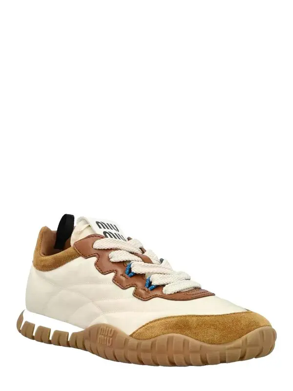 Miu Miu Panelled Lace Up Sneakers - Neutrals