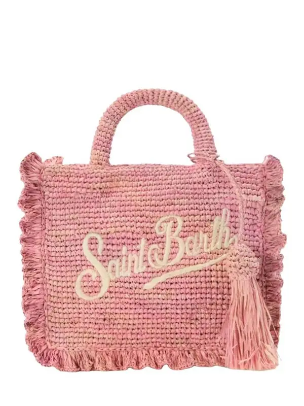 MC2 SAINT BARTH Ruffled Raffia Tote Bag With Embroidered Logo - Pink