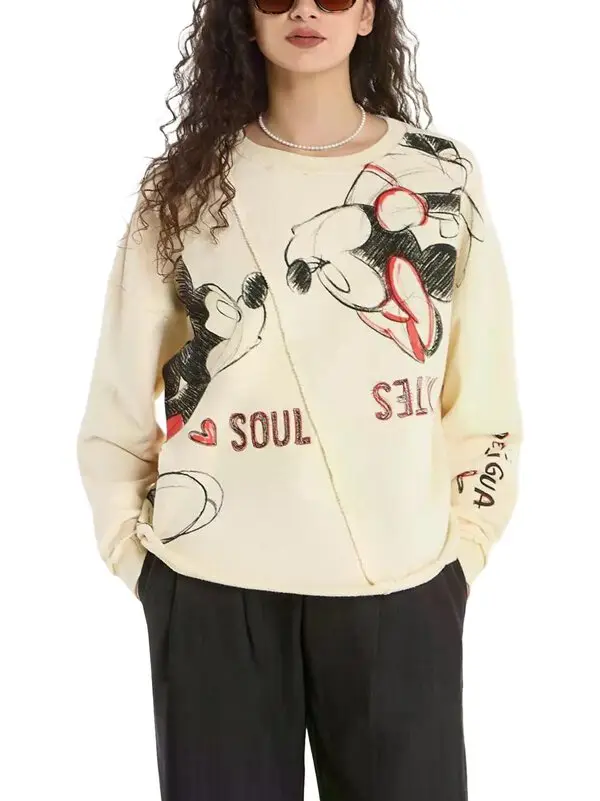 Desigual Mickey And Minnie Mouse Graphic Print Sweatshirt - Neutrals
