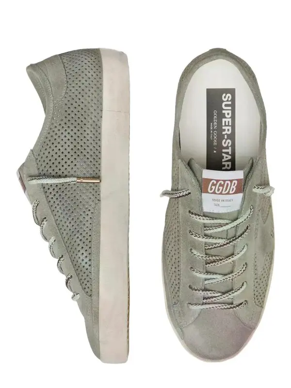 GOLDEN GOOSE Super-star Perforated Suede With Tone-on-tone Star Detail Sneakers - Green
