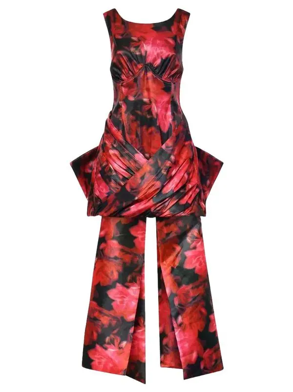 For Love & Lemons Dark Romance Floral-print Bow-detail Dress - Red