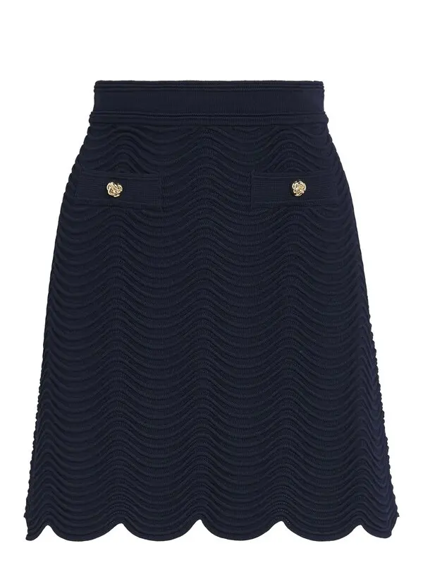 Sandro Knitted Mini Skirt With Gold-tone Buttons - Blue
