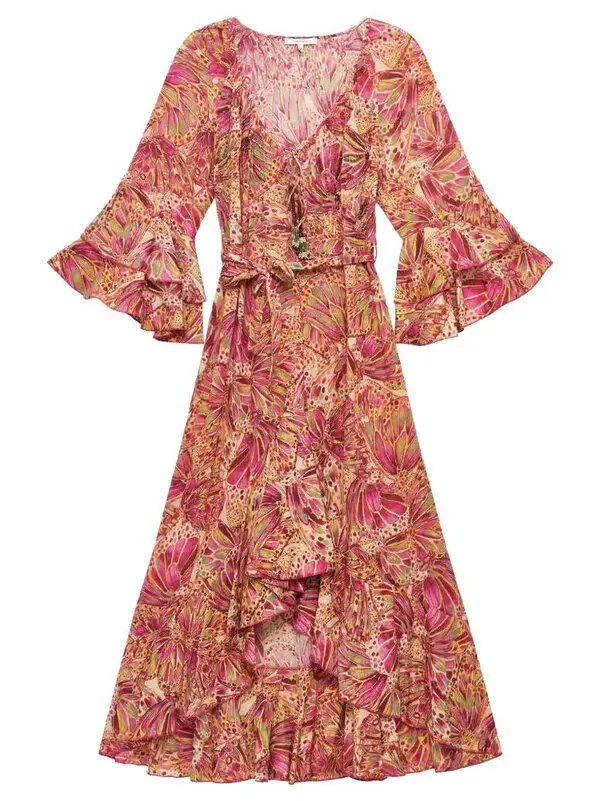 Malìparmi Tiered Butterfly Print Dress - Pink