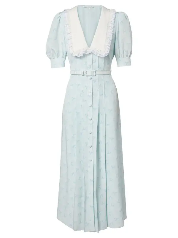 Alessandra Rich Floral Silk Midi Dress - Blue