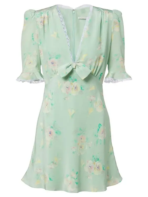 Alessandra Rich Lace-trimmed Floral Silk Mini Dress - Green