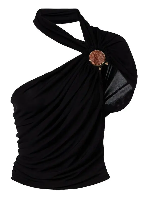 Christopher Esber Embellished Draped Jersey Top - Black