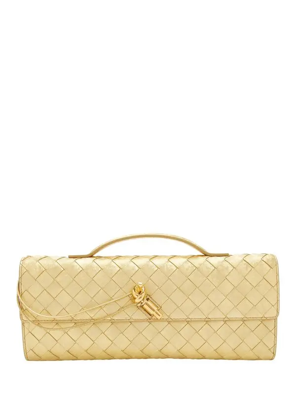 Bottega Veneta Andiamo Intrecciato Foiled-satin Clutch - Gold