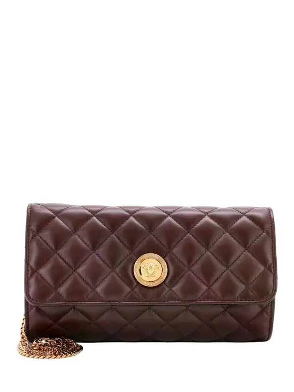 Versace Quilted Leather Crossbody Bag With Chain Strap - Brown
