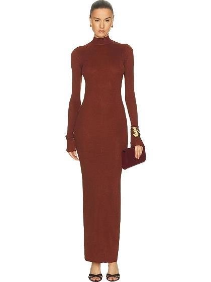 SAME Shimmer Mockneck Dress - Rust