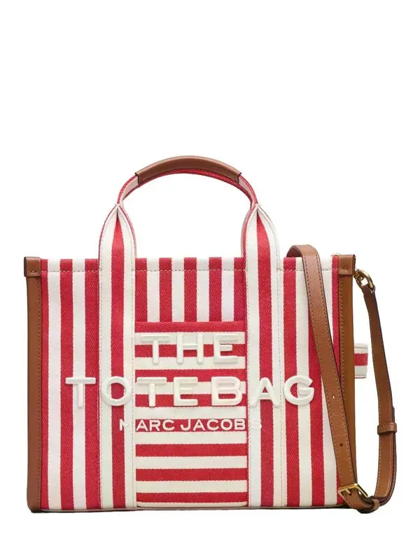 Marc Jacobs Medium The Tote Bag In Striped Canvas - Red