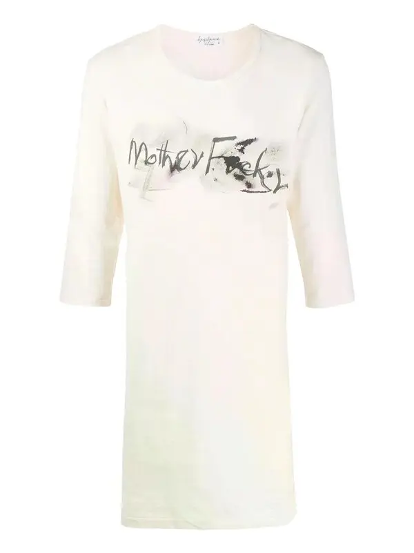 Yohji Yamamoto Long Slogan Print T-shirt - Neutrals
