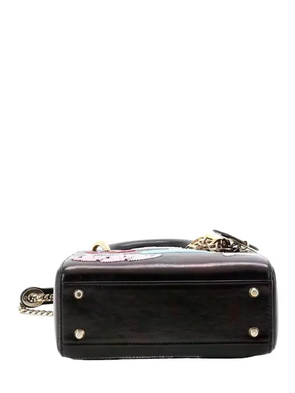 Dior Lady Chain Bag Beaded Leather Mini Shoulder Bag - Black