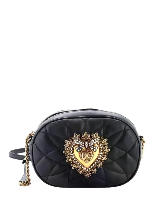 Dolce & Gabbana Quilted Leather Camera Bag With Embellished Heart Detail - Black