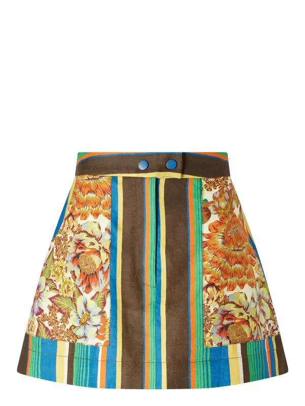 ALEMAIS Charlie' Striped Linen Mini Skirt - Green