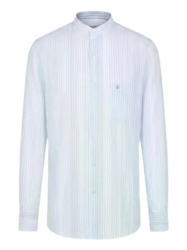 Stefano Ricci Striped Band-collar Shirt - Blue
