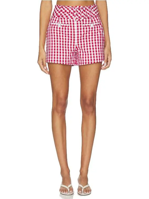 Cinq À Sept Mini Gingham Denim Allie Shorts - Red