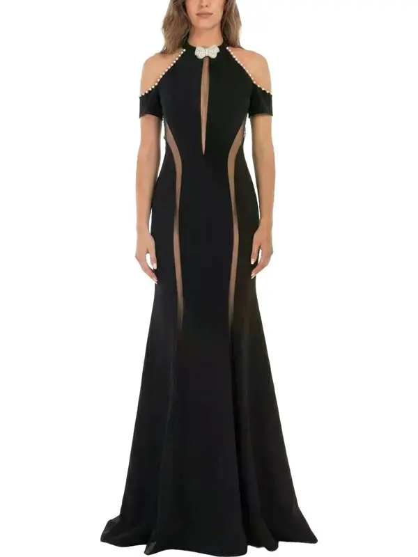 GATTINOLLI BY MARWAN Halter Neck Mermaid Gown - Black