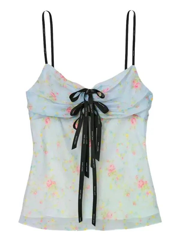 Marc Jacobs Blurred Floral Print Bow Detail Top - Blue
